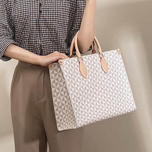 Alena Culian Womens Leather Handbag With Shoulder Strap Foral Pattern PVC Top Handle Large Tote Satchel Crossbody Shoulder Bags (White)