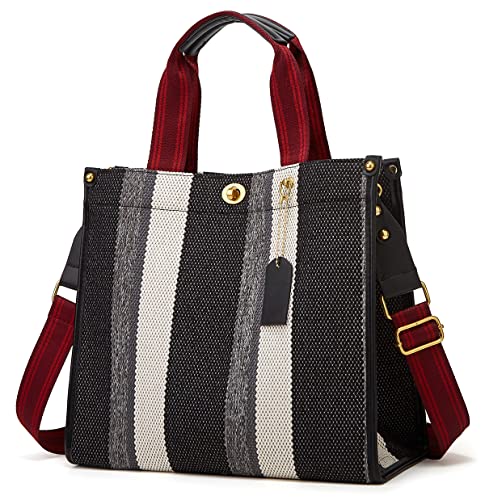Tote Bag Hobo Bag for Women Canvas Shoulder Bag Chic Crossbody Bag Satchel Large Handbag Color Contrast Stripe