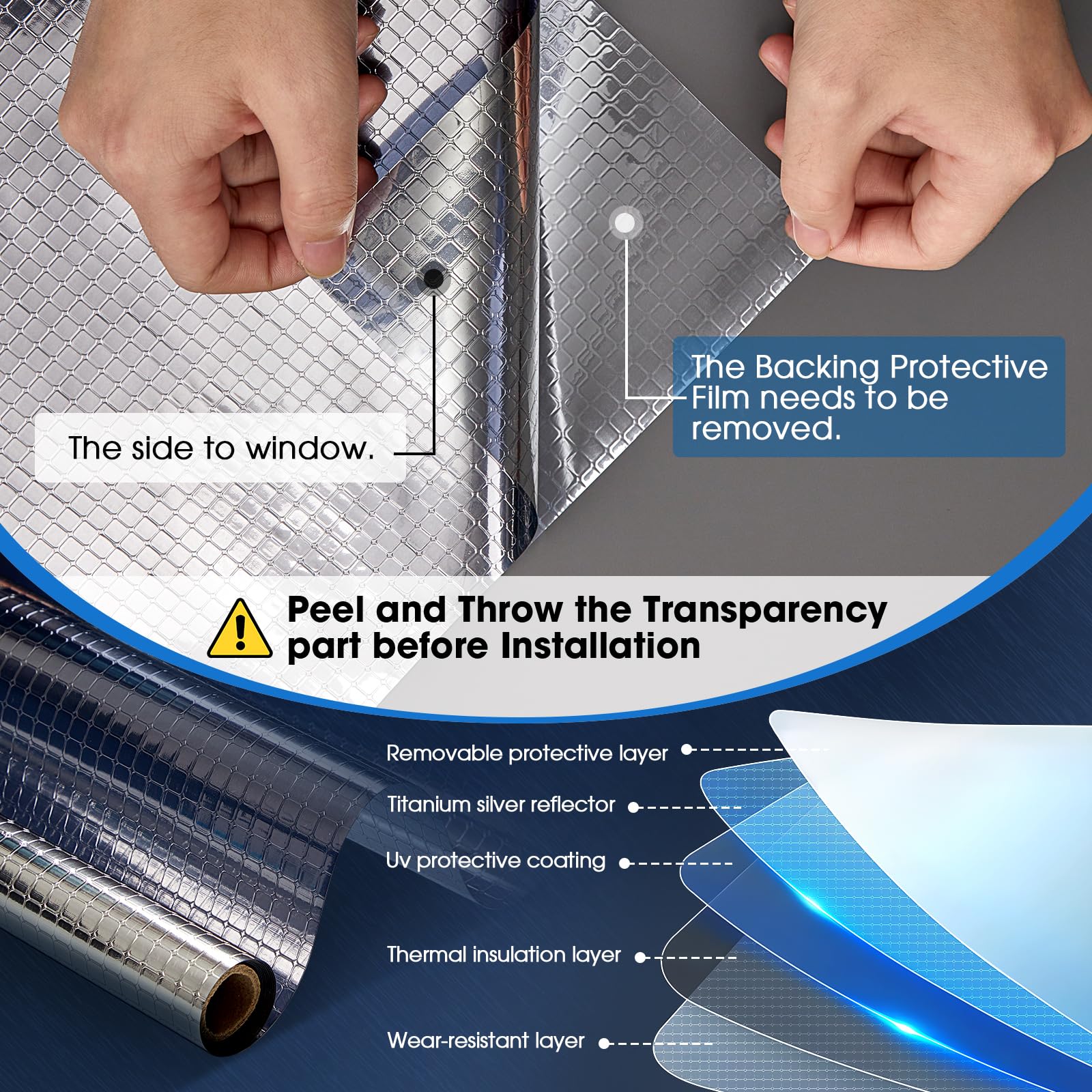 Coavas One Way Privacy Window Film,Reflective Home Glass Mirror Tint See Out Not in,Heat UV Blocking Static Cling for Office Front Door Daytime Privacy Covering, Blue-Silver,17.5x78.7 in
