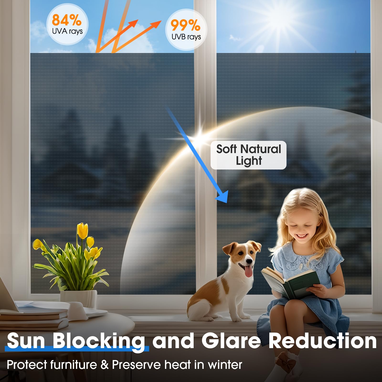 Coavas One Way Privacy Window Film,Reflective Home Glass Mirror Tint See Out Not in,Heat UV Blocking Static Cling for Office Front Door Daytime Privacy Covering, Blue-Silver,17.5x78.7 in