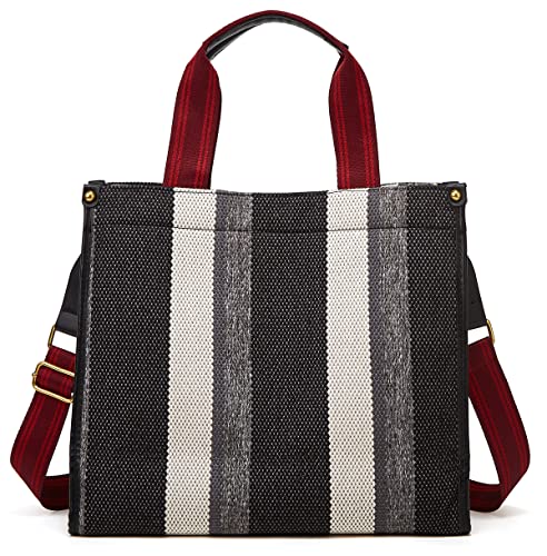 Tote Bag Hobo Bag for Women Canvas Shoulder Bag Chic Crossbody Bag Satchel Large Handbag Color Contrast Stripe