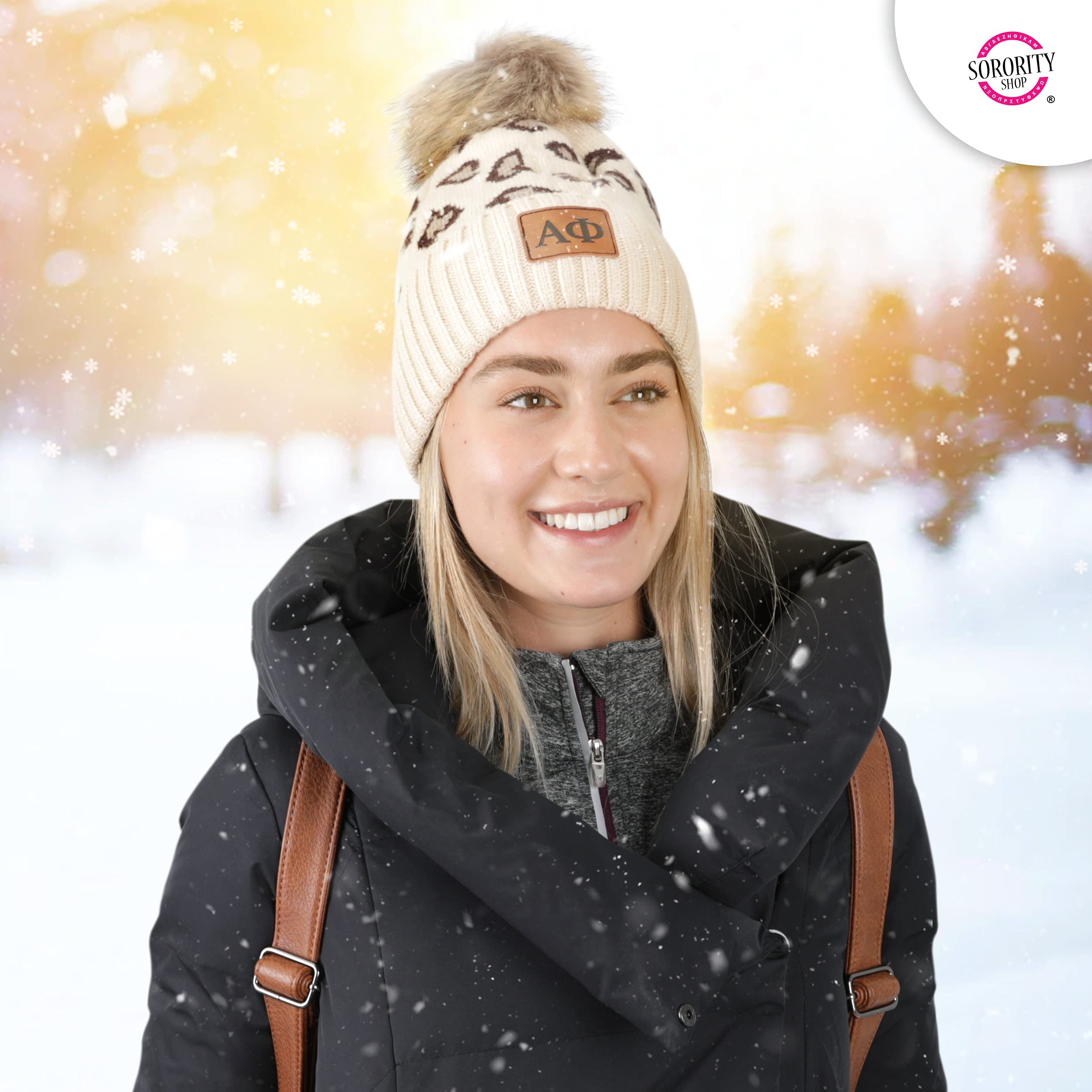 Sorority Shop Kappa Delta Chi Beanie Hat with Pompom, with Kappa Delta Chi Sorority Name Patch Pink