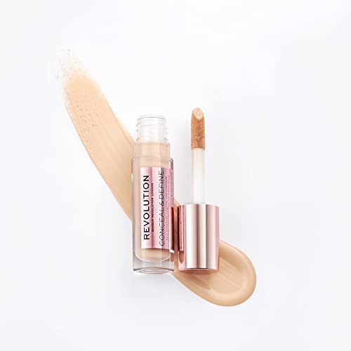 Makeup Revolution Conceal & Define Concealer, Full Coverage Makeup Concealer, Matte Finish & Long Wear, For Fair Skin Tones, Vegan, C6, 4ml