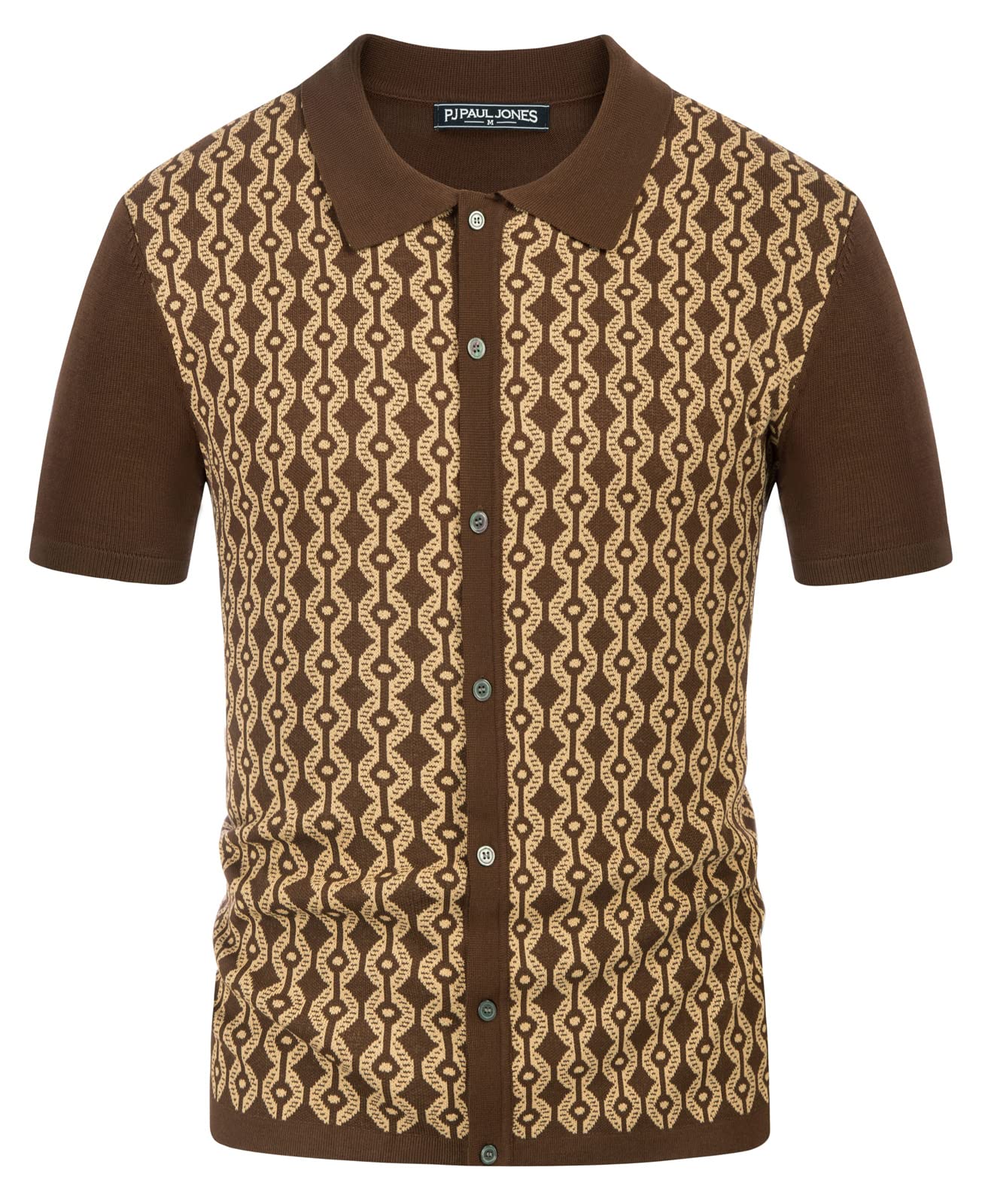Men's 70s Short Sleeve Knitwear Vintage Stripe Lightweight Polo Shirts Brown XXL