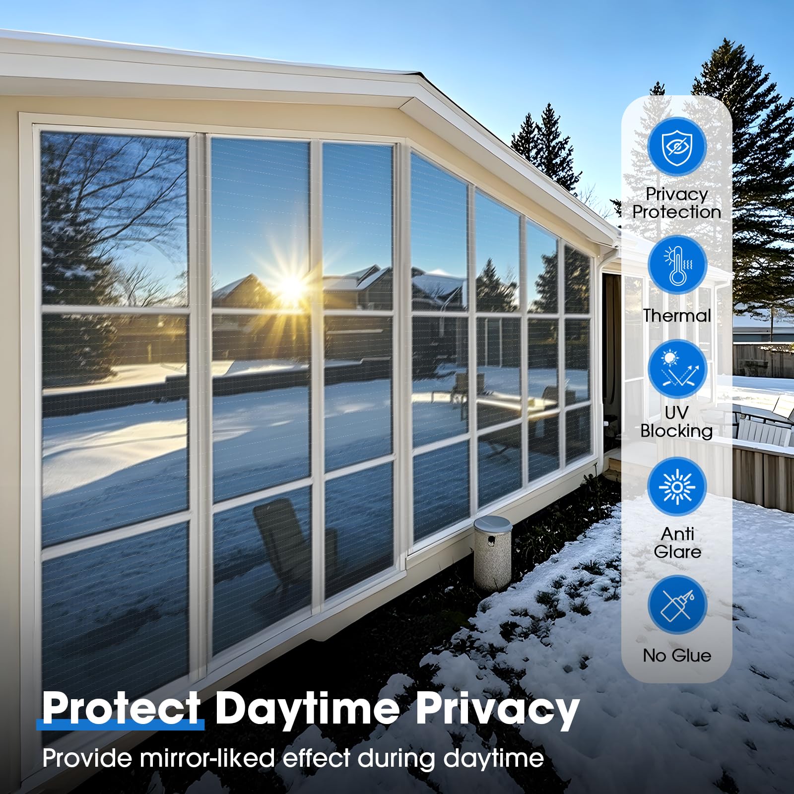 Coavas One Way Privacy Window Film,Reflective Home Glass Mirror Tint See Out Not in,Heat UV Blocking Static Cling for Office Front Door Daytime Privacy Covering, Blue-Silver,17.5x78.7 in