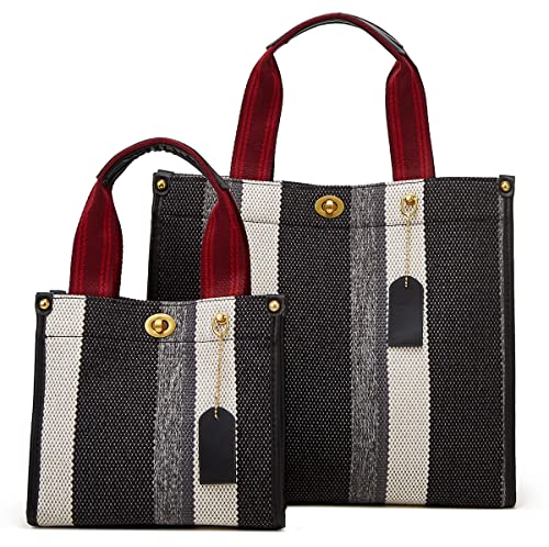 Tote Bag Hobo Bag for Women Canvas Shoulder Bag Chic Crossbody Bag Satchel Large Handbag Color Contrast Stripe