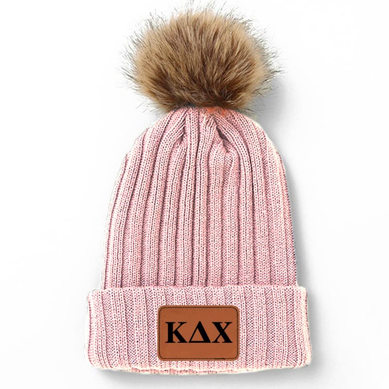 Sorority Shop Kappa Delta Chi Beanie Hat with Pompom, with Kappa Delta Chi Sorority Name Patch Pink