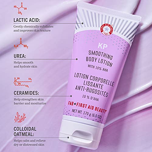 First Aid Beauty KP Smoothing Body Lotion – Chemically Exfoliates and Moisturizes with 10% Lactic Acid (AHA), Urea, Colloidal Oatmeal and Ceramides – 6 oz