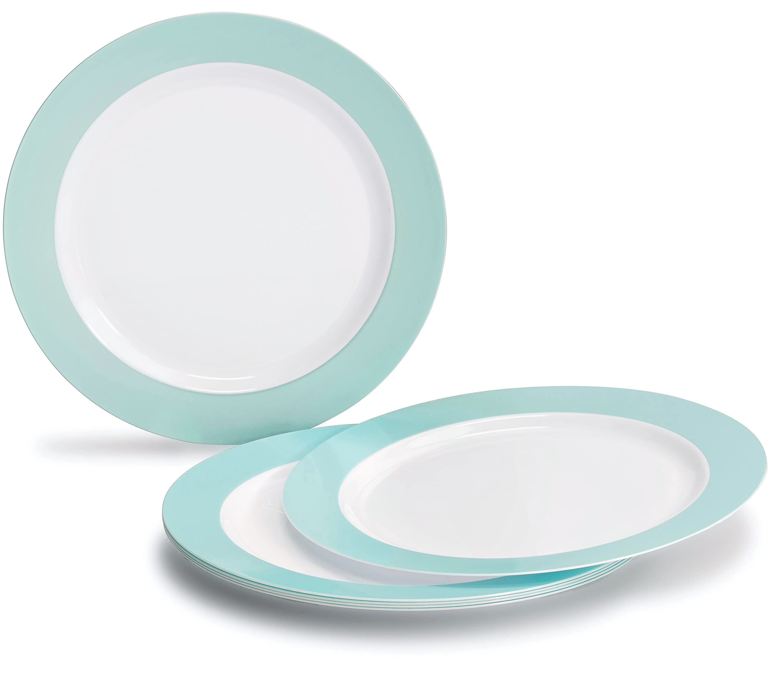 " OCCASIONS " 50 Plates Pack (25 Guests)-Wedding Party Disposable Plastic Plate Set -25x10.5'' Dinner + 25x7.5'' Salad/dessert plates (Rio, White & Pearled Turquoise Blue)