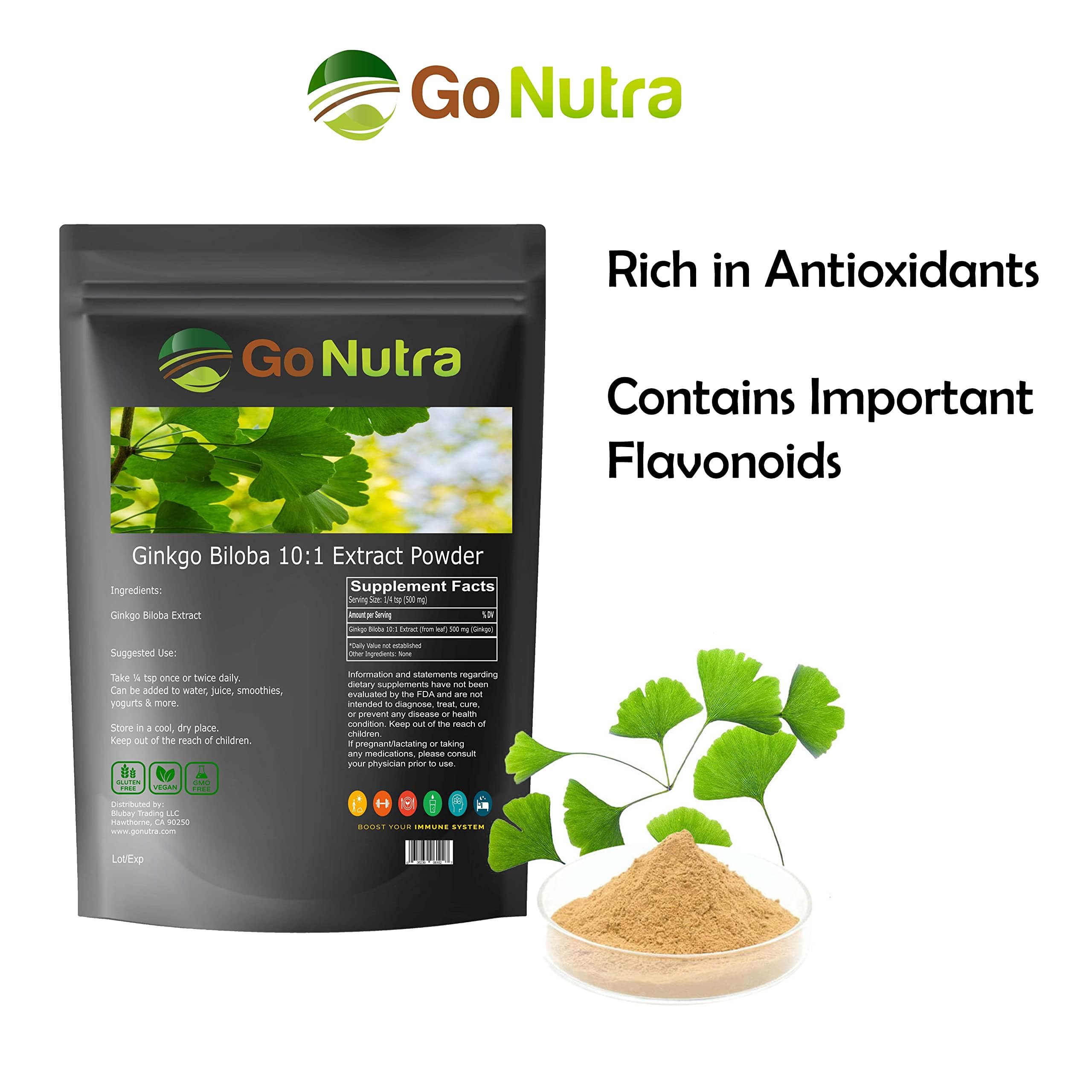 Go Nutra Ginkgo Biloba Extract Powder 10:1 Extra Strength Ginkgo Leaf | 8 oz. Pure Non-GMO