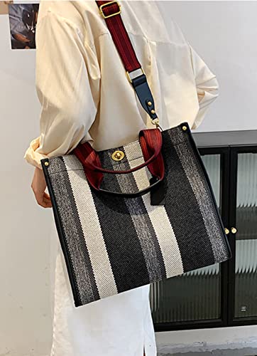 Tote Bag Hobo Bag for Women Canvas Shoulder Bag Chic Crossbody Bag Satchel Large Handbag Color Contrast Stripe