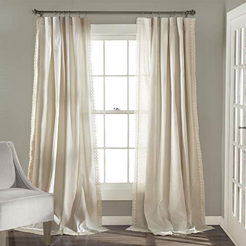 Lush Decor Rosalie Farmhouse Window Curtains Rustic Style Panel Set for Living, Dining Room Bedroom (Pair), 54"W x 63"L, Ivory