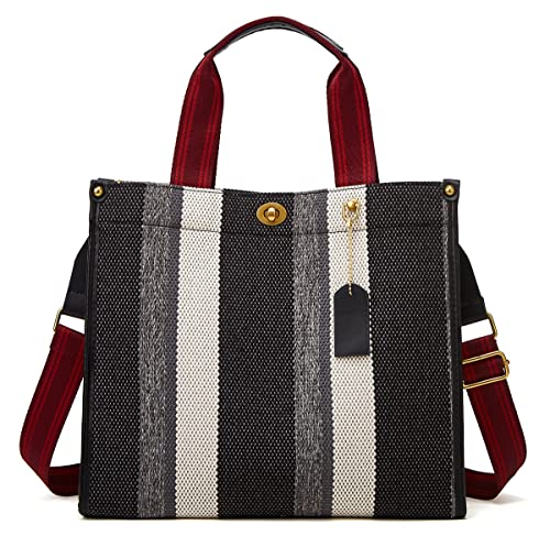 Tote Bag Hobo Bag for Women Canvas Shoulder Bag Chic Crossbody Bag Satchel Large Handbag Color Contrast Stripe
