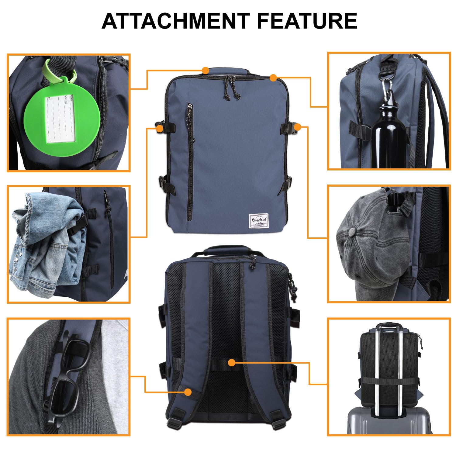 Rangeland Small Carry-on Personal Item Backpack with luggage strap, Laptop Backpack for Men and Women, Business Travel Gym Sport, Pewter