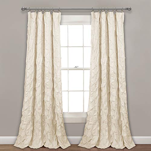 Lush Decor Ravello Pintuck Vintage Chic Farmhouse Curtains, Single Curtain Panel, 52"W x 84"L, Ivory