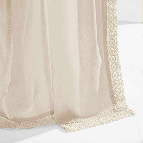 Lush Decor Rosalie Farmhouse Window Curtains Rustic Style Panel Set for Living, Dining Room Bedroom (Pair), 54"W x 63"L, Ivory