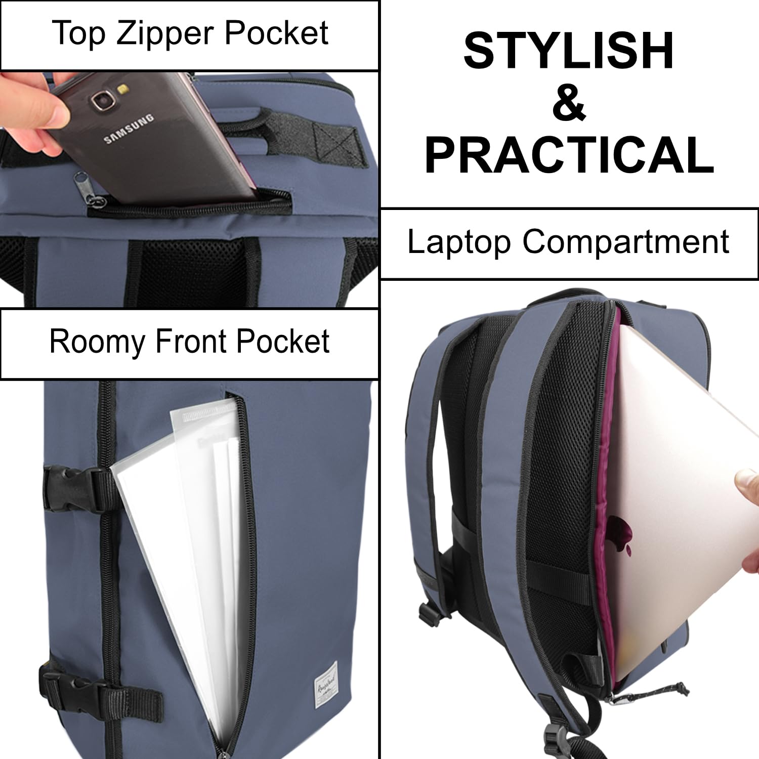 Rangeland Small Carry-on Personal Item Backpack with luggage strap, Laptop Backpack for Men and Women, Business Travel Gym Sport, Pewter