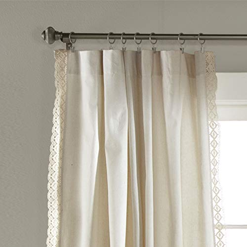 Lush Decor Rosalie Farmhouse Window Curtains Rustic Style Panel Set for Living, Dining Room Bedroom (Pair), 54"W x 63"L, Ivory