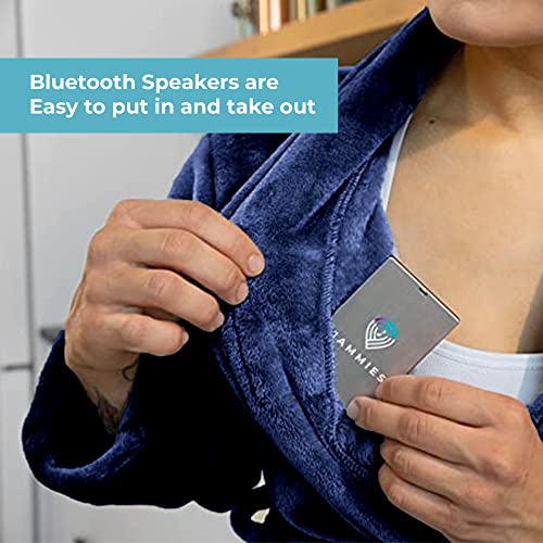 Jammies Bluetooth Robe - Ultra-Plush Unisex Bathrobe with Removable Bluetooth 5.0 Speaker Collar, 100% Polyester, Navy Blue, Medium
