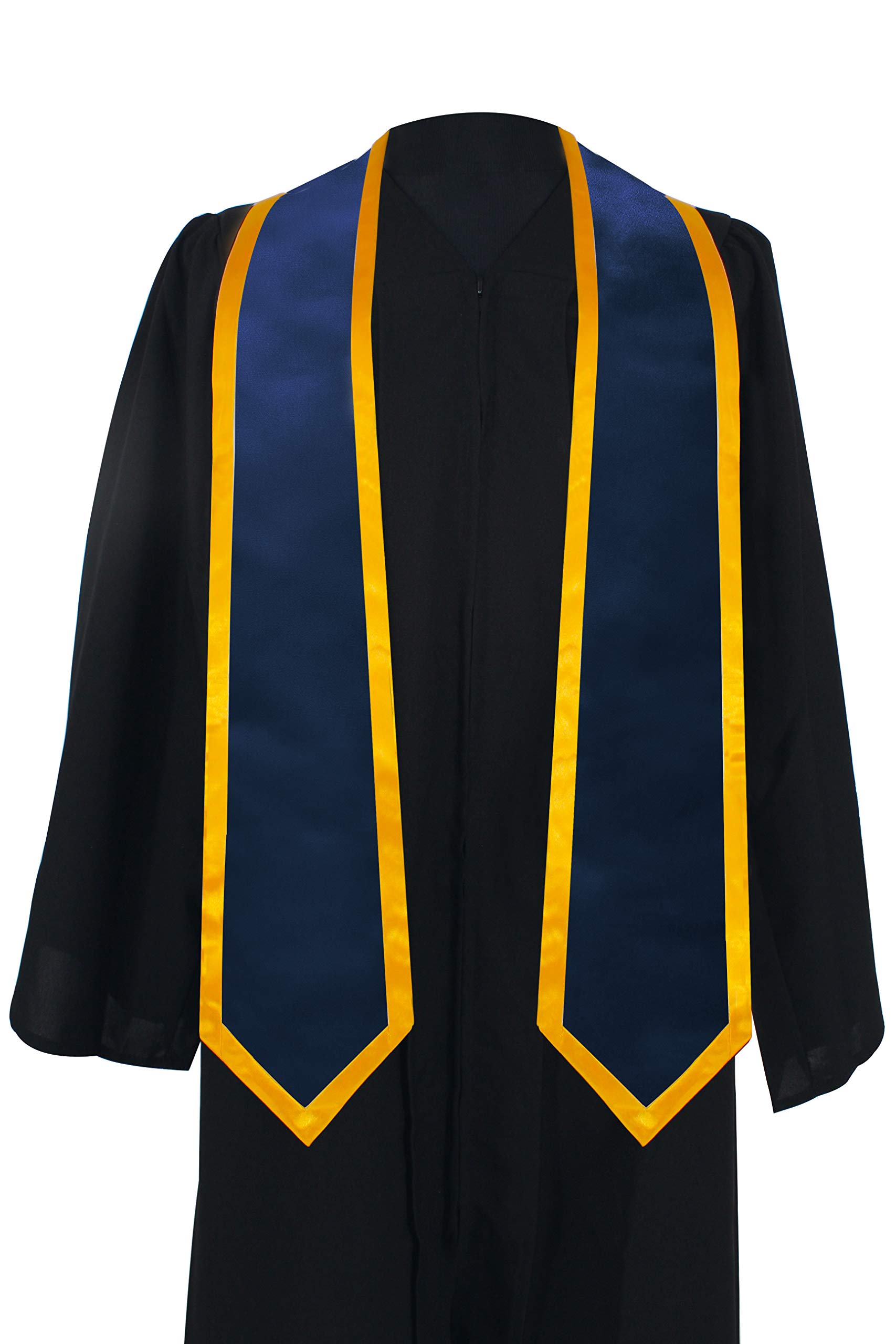 GraduationMall Plain Graduation Honor Stole Classic End Navy Blue With Gold Trim Unisex Adult 72" Long