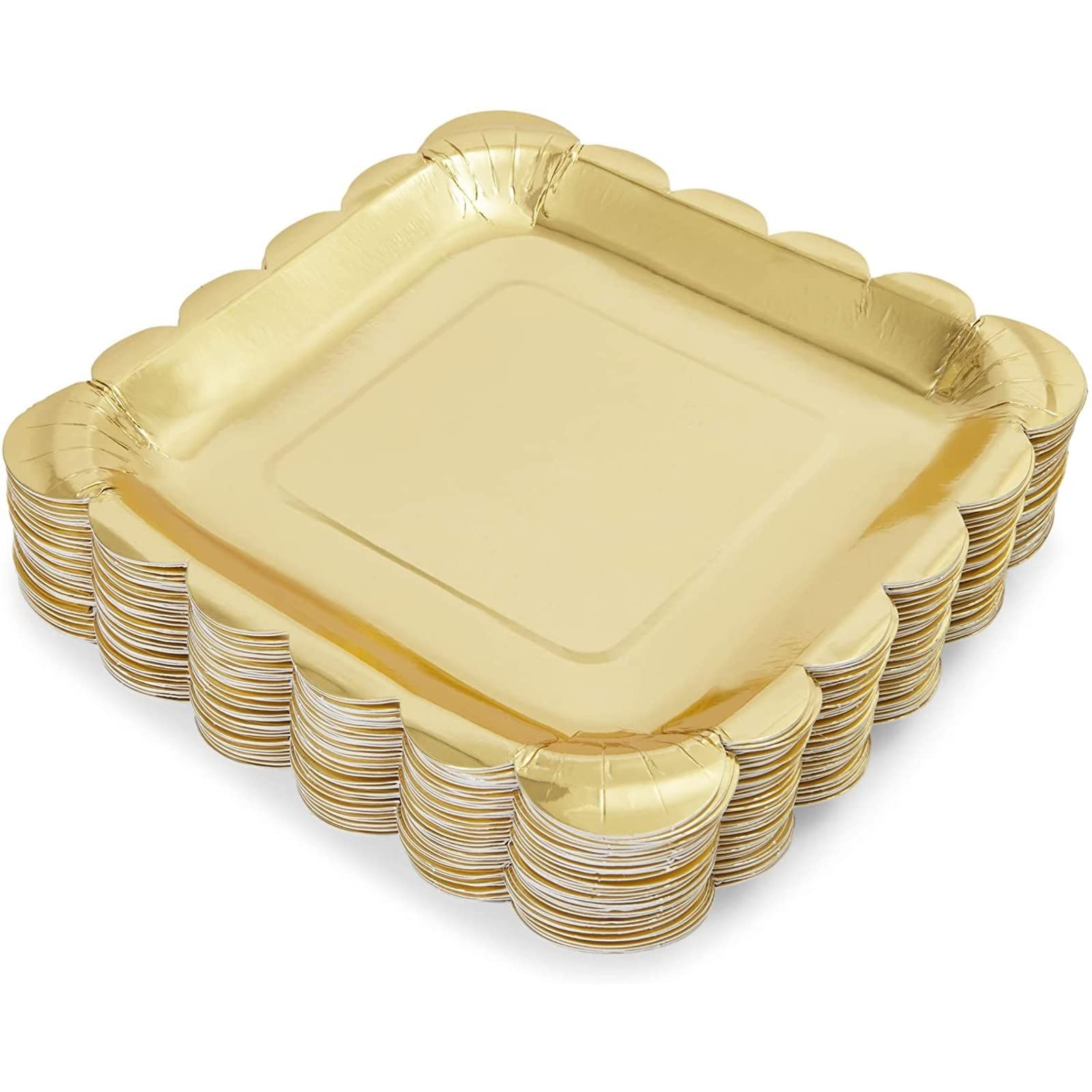 Sparkle and Bash 48-Pack Gold Foil Square Paper Plates Scalloped Edge (7 Inches)
