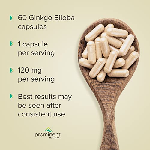 Prominent Nutrition Ginkgo Biloba 120mg - Ginkgo Biloba Leaf Extract, Herbal Supplements to Help Support Memory & Focus- Vegan, Non-GMO, Gluten-Free, Soy-Free, 60 Day Supply