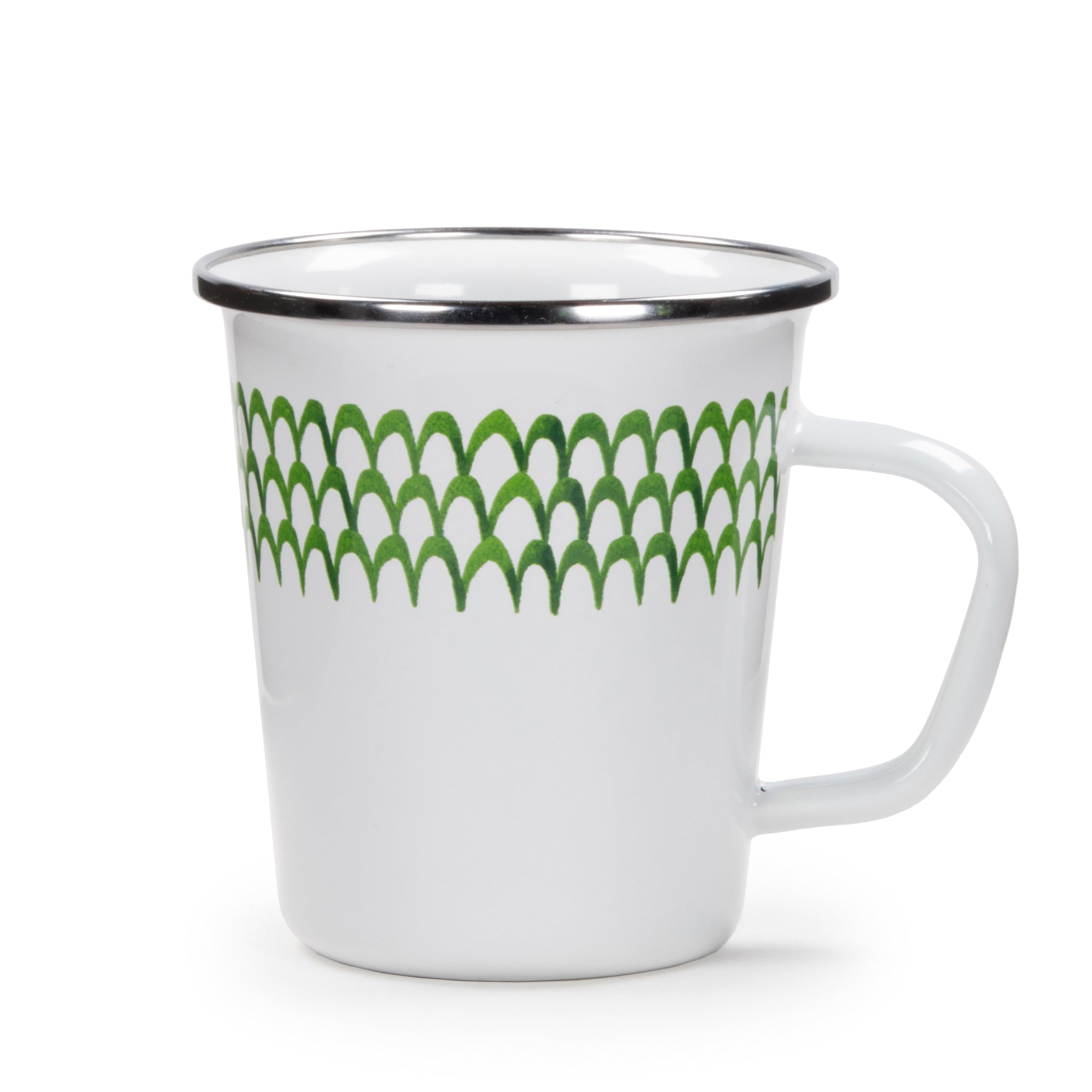 Golden Rabbit Enamelware - Set of 4-16oz Latte Mugs (Green Scallop)
