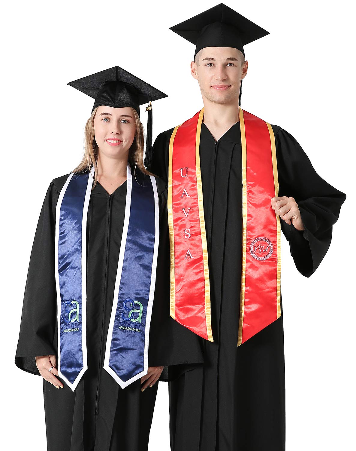 GraduationMall Plain Graduation Honor Stole Classic End Navy Blue With Gold Trim Unisex Adult 72" Long