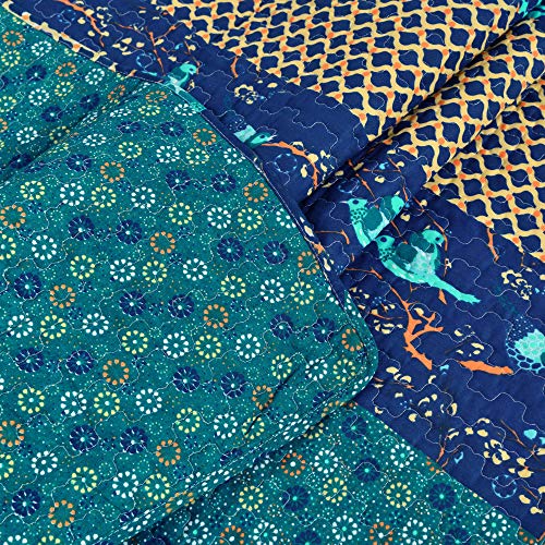 Lush Decor, Peacock Royal Empire Throw-Floral Stripe Reversible Design Blanket-60” x Blue, 60 by 50-Inch