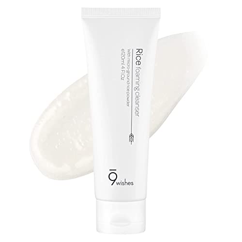 9 wishes Rice Foaming Cleanser 4.0Fl. Oz, 120ml (1 Pack) Non-Drying Mineral Face Cleansing - Gentle Exfoliator without Irritation - Rice Bran Extract and Rice Powder - Korean face wash