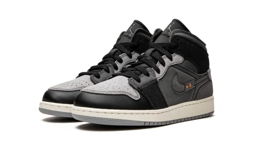 Nike Jordan Youth Air Jordan 1 Mid SE Craft GS DV0438 001 - Size 5.5Y, Black/Cement Grey-lt Graphite