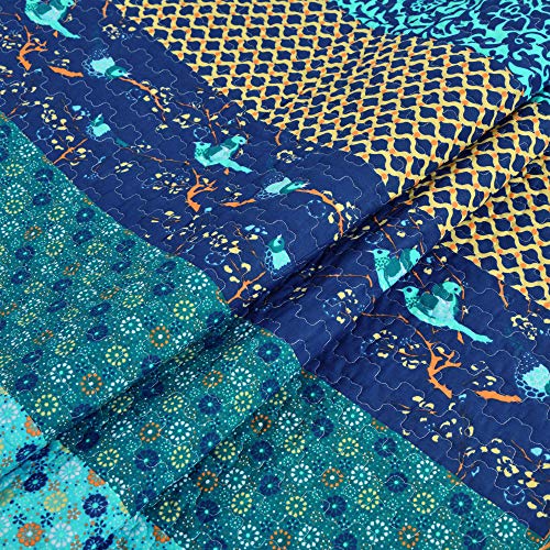 Lush Decor, Peacock Royal Empire Throw-Floral Stripe Reversible Design Blanket-60” x Blue, 60 by 50-Inch