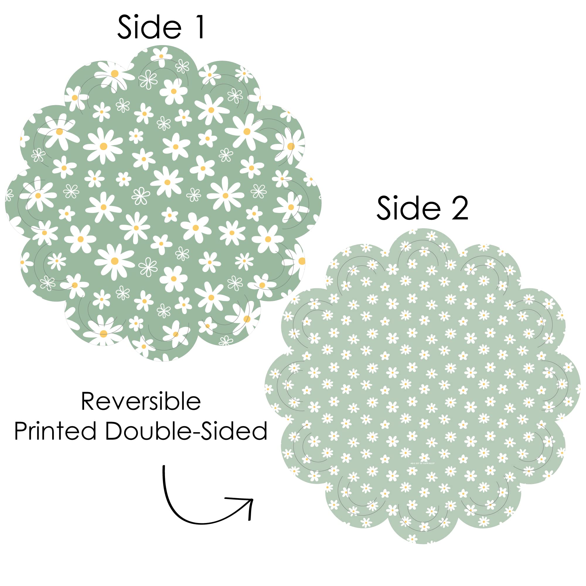Big Dot of Happiness Sage Green Daisy Flowers - Floral Party Round Table Decorations - Paper Chargers - Place Setting For 12