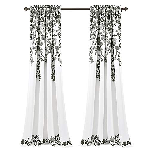 Lush Decor Tanisha Curtains Room Darkening Floral Vine Print Design Window Panel Set (Pair), 52" W x 84" L, Yellow & Gray