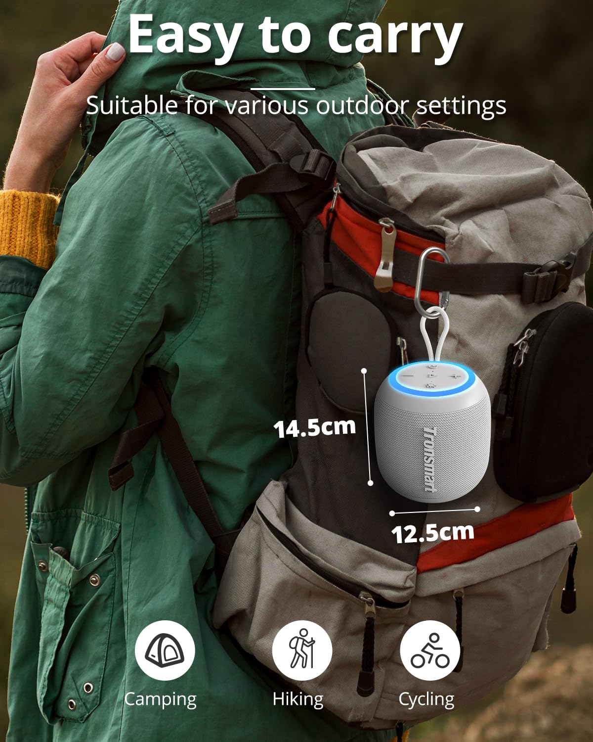 Tronsmart T7 Mini Compact Portable Bluetooth Speaker with Lights, Stereo Sound, Bluetooth 5.3, 18H Playtime, Stereo Pairing, Voice Assistant, IPX7 Waterproof Shower Speaker & Outdoor Speakers (Grey)