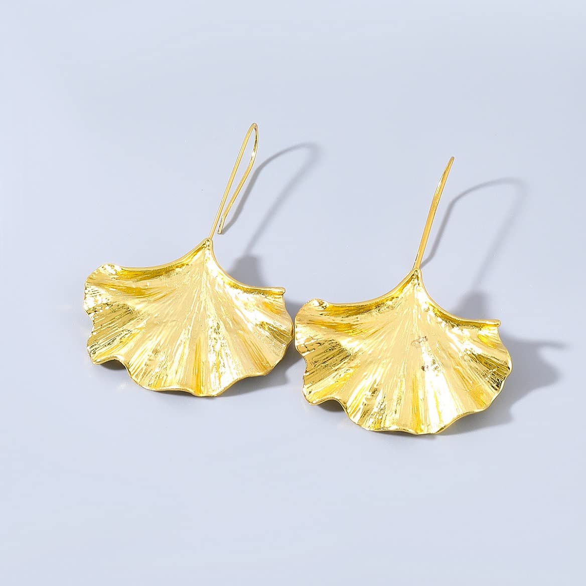 Gingko Leaf Earrings, Gold Gingko Leaf Statement Dangle Earrings For Women, Bohemian Tree Leaf Earrings, Fan-shaped Stud Earrings Gingko Leaf Boho Jewelry, Zinc, no