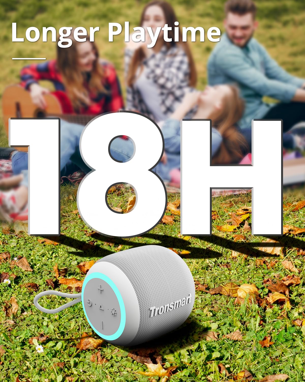 Tronsmart T7 Mini Compact Portable Bluetooth Speaker with Lights, Stereo Sound, Bluetooth 5.3, 18H Playtime, Stereo Pairing, Voice Assistant, IPX7 Waterproof Shower Speaker & Outdoor Speakers (Grey)