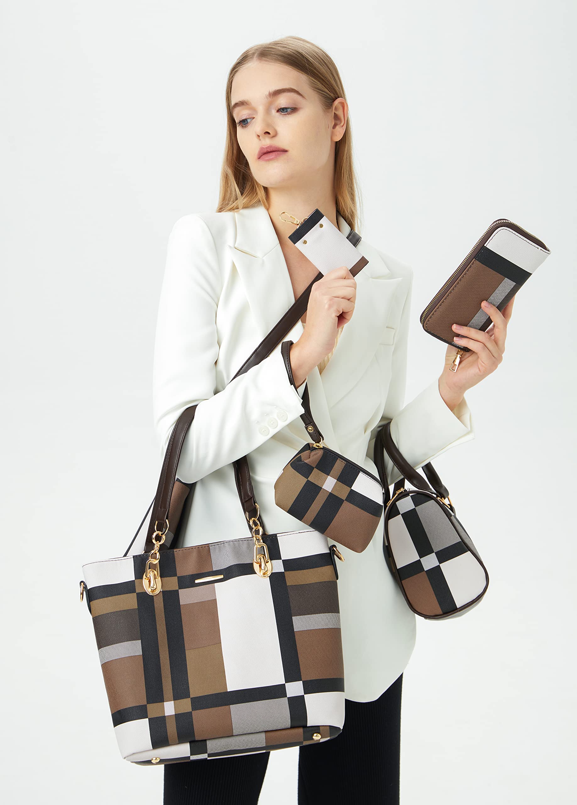 2E-youth Designer Purses and Handbags For Women Satchel Shoulder Bag Tote Bag For Work Clutch Purses (Brown)