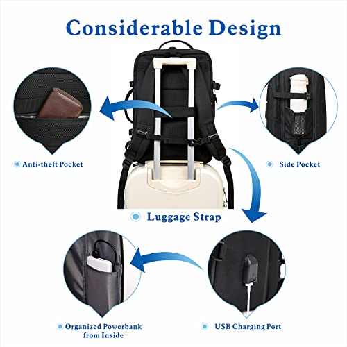 Yostorrie Large Travel Backpack for Men Women, 40L Airline Approved Carry on Backpack as Personal Item Size, Expandable Suitcase Backpack with Shoe Compartment, Waterproof Business Bag for 17in Laptop