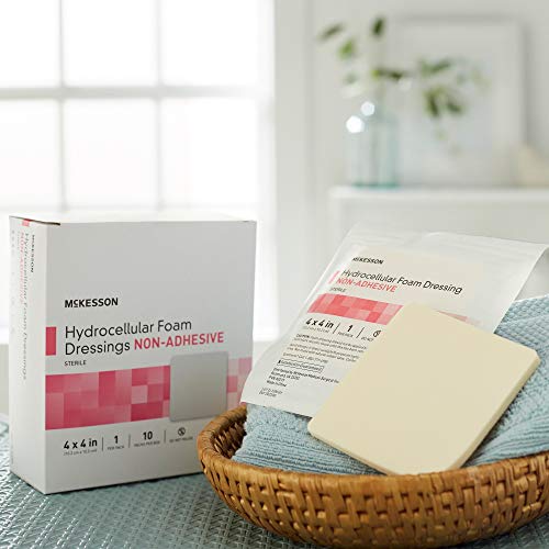McKesson Hydrocellular Foam Dressings, Sterile, Non-Adhesive, Pad 4 in x 4 in, 10 Count, 10 Packs, 100 Total