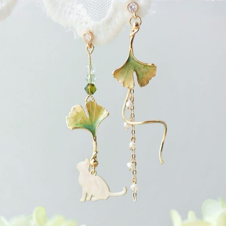 Pink Flower Tassel Drop Earrings Cherry Blossom Pearl Leaf Earrings Rose Petal Fairy Charm Flower Leaf Earrings-Ginkgo
