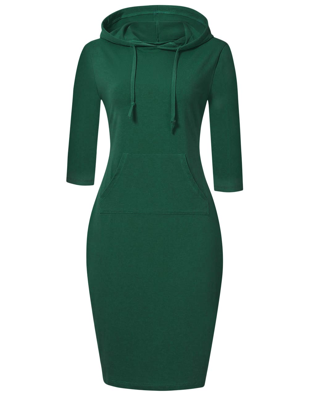 MISSKY Women 3/4 Sleeve Pocket Knee Length Slim Sweatshirt Hoodie Dress (XL,DarkGreen44#)