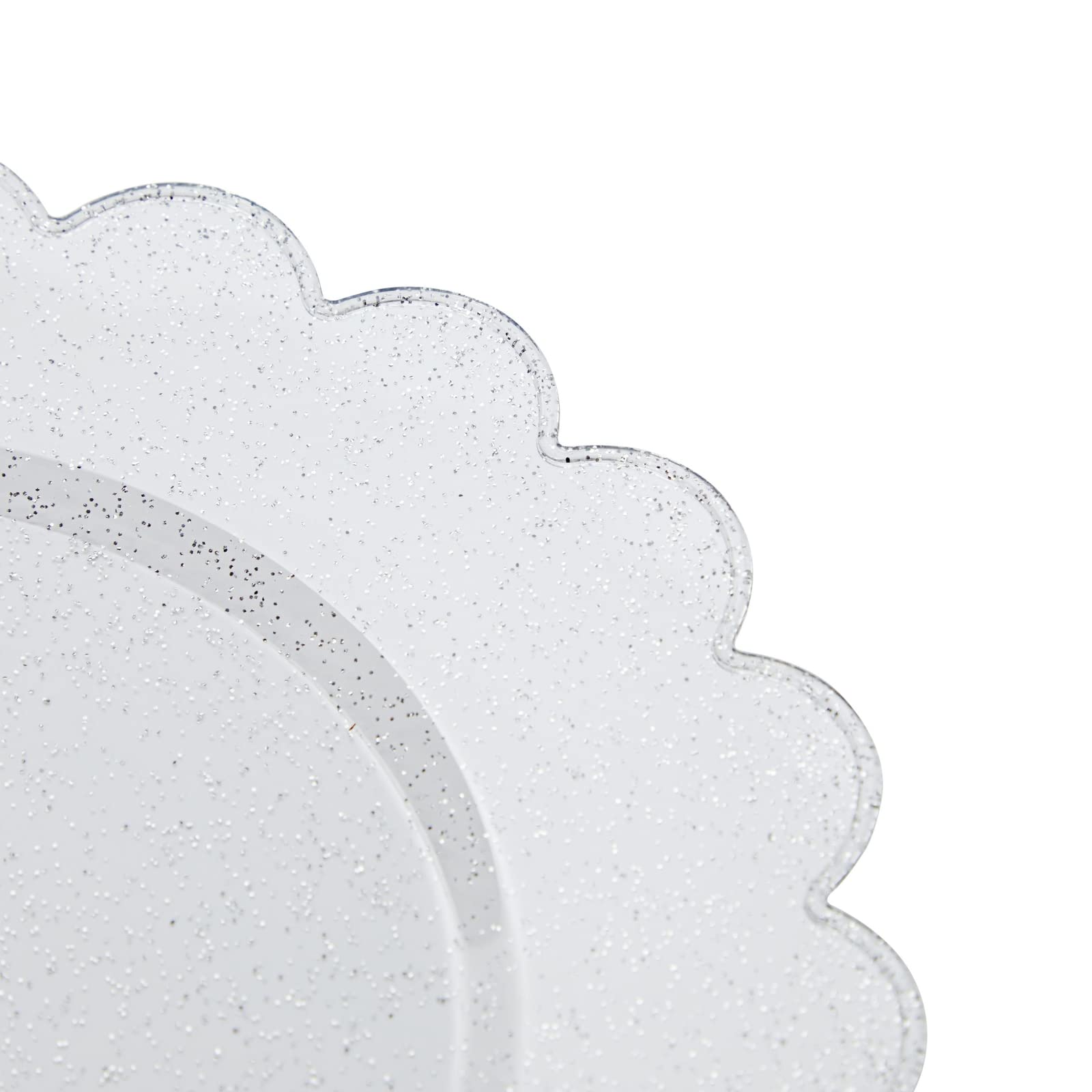 BLUE PANDA 50 Pack Silver Plastic Plates for Party Supplies, 9 Inch Disposable Silver Glitter Plastic Plates with Scalloped Edges