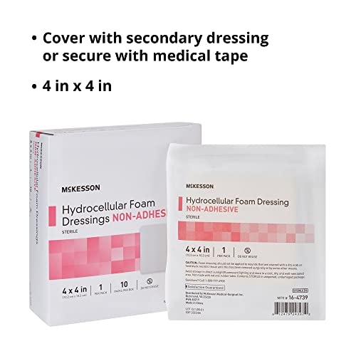 McKesson Hydrocellular Foam Dressings, Sterile, Non-Adhesive, Pad 4 in x 4 in, 10 Count, 10 Packs, 100 Total