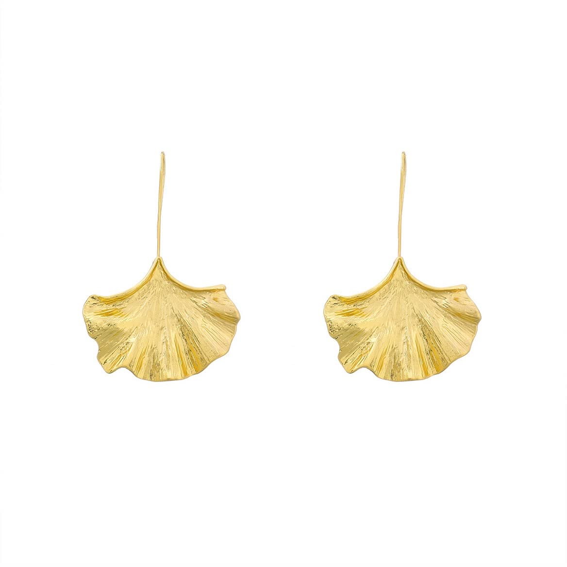 Gingko Leaf Earrings, Gold Gingko Leaf Statement Dangle Earrings For Women, Bohemian Tree Leaf Earrings, Fan-shaped Stud Earrings Gingko Leaf Boho Jewelry, Zinc, no