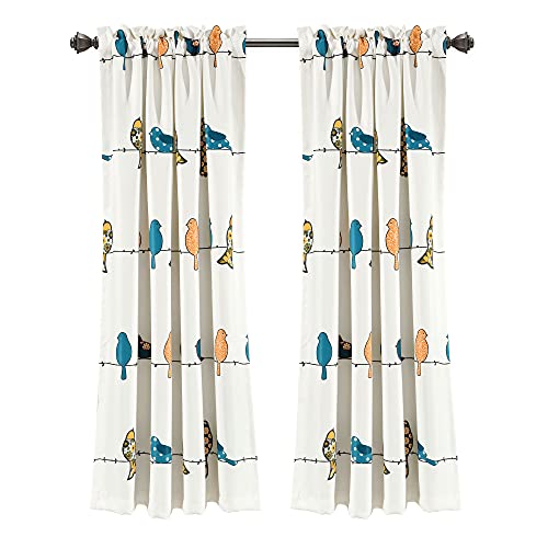 Lush Decor Rowley Birds Curtains Room Darkening Window Panel Set for Living, Dining, Bedroom (Pair), 52" W x 63" L, Multi