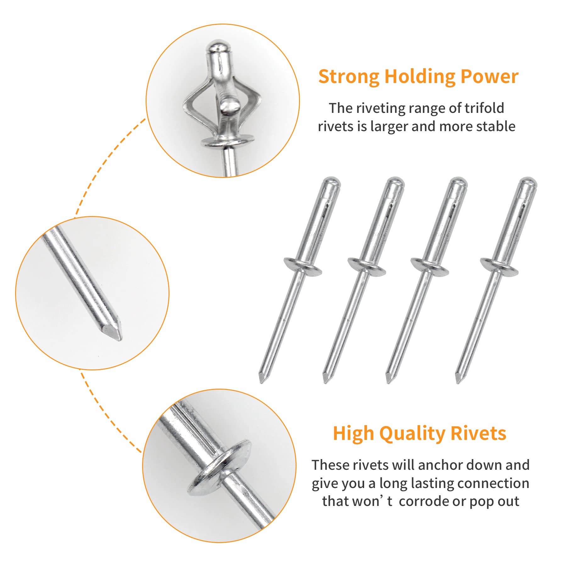 ALLCLEAN 3/16" x 1" Tri-Fold Rivets Assortment - 50Pcs,Silver Tri-fold Exploding Pop Rivets Solid Aluminum Tri Grip Rivets Bulb Style Rivets for Kayak Marine Boat