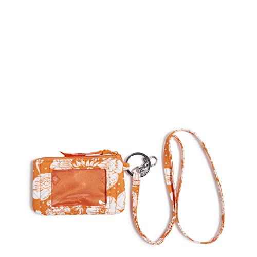 Vera Bradley Women's Cotton Zip ID Case and Lanyard Combo, Orange/White Rain Garden With University of Tennessee - Recycled Cotton, One Size
