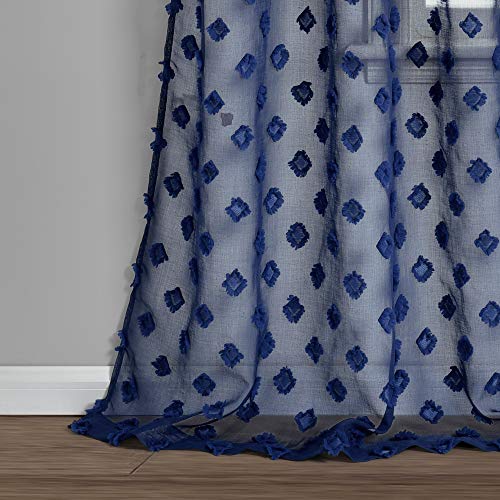 Lush Decor Navy Textured Dot Grommet Sheer Window Curtain Panel Pair (84" x 38"), 84" x 38
