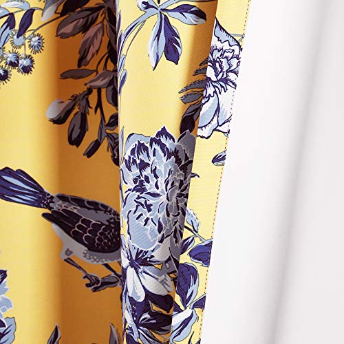 Lush Decor, Yellow and Blue Farmhouse Bird and Flower Insulated Grommet Blackout Window Curtain Panel Pair, 95'' x 38', 95 in x 38
